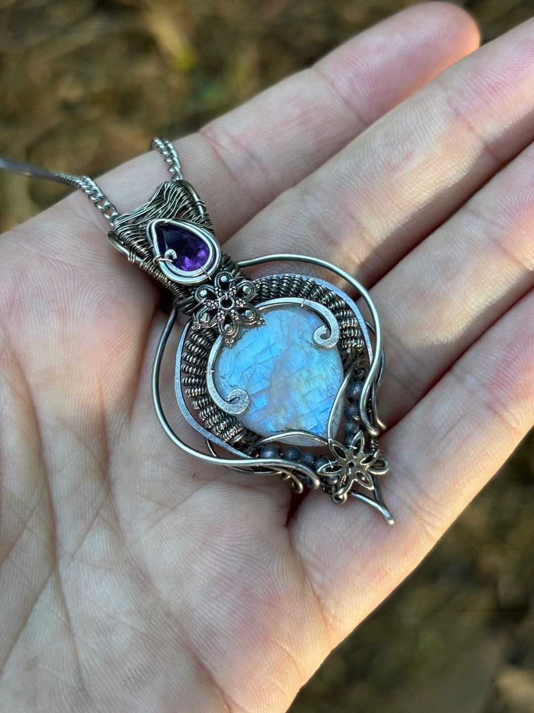 Whimsical Fairy Amethsyt/opalescent Moonstone Pendant/alien Elven ...