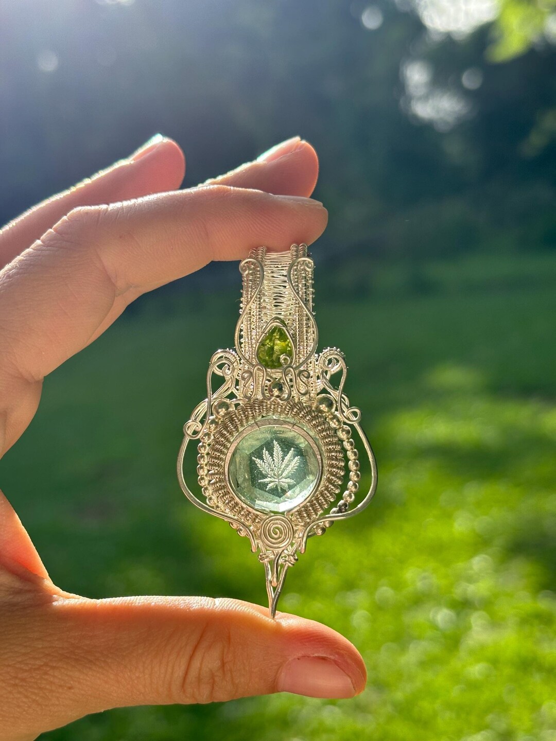 Cosmic Galactic Alien Portal Pendant Silver/green Amethyst/peridot/hemp ...