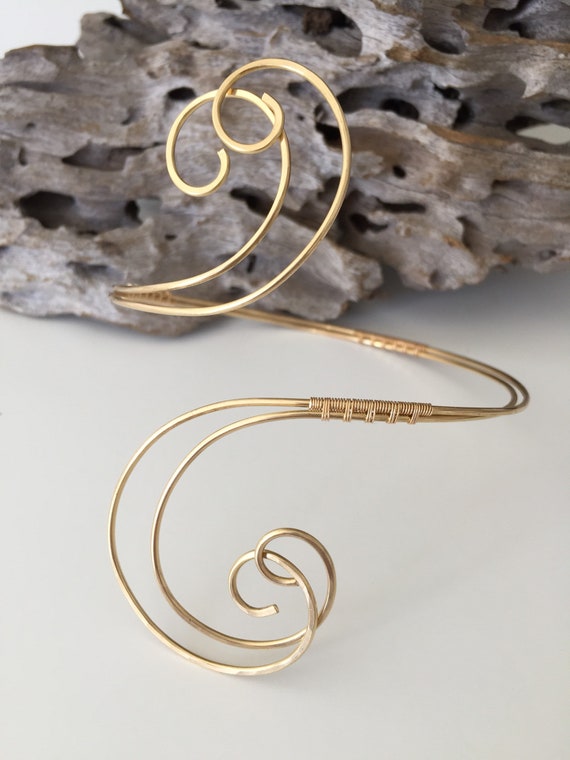 Adjustable solid gold brass upper arm cuff boho bronze gold | Etsy