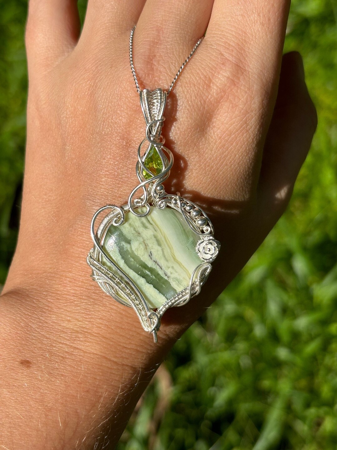 Whimsical Fairy Serpentine/peridot Pendant/green Alien Elven Heart ...