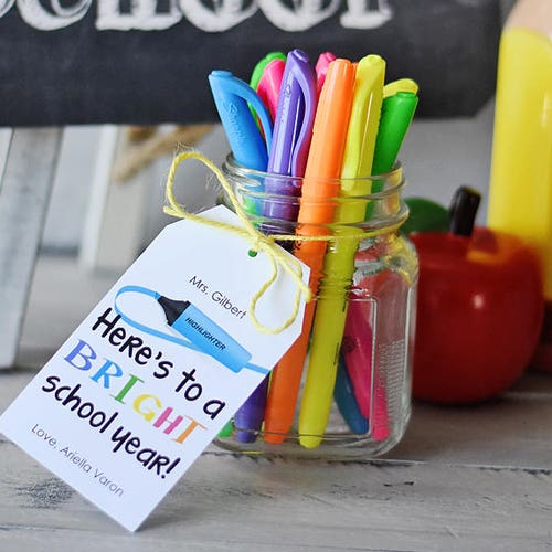 Teacher Highlighter Bright Editable PDF Gift Tag Instant - Etsy