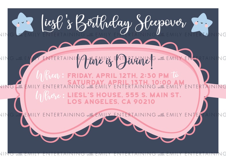 Birthday Invitation Party Sleepover 5x7 Digital Printable | Etsy
