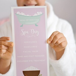Spa Party Printable - Spa Services Menu, EDITABLE INSTANT DOWNLOAD Home ...