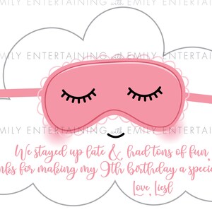 Custom Sleepover Birthday Thank You Tag Kawaii Cloud Sleep Mask, Favor ...