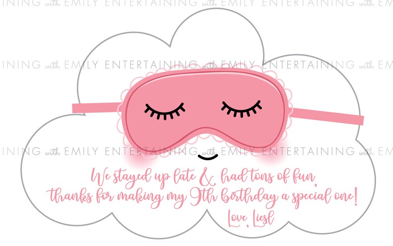 Custom Sleepover Birthday Thank You Tag Kawaii Cloud Sleep - Etsy