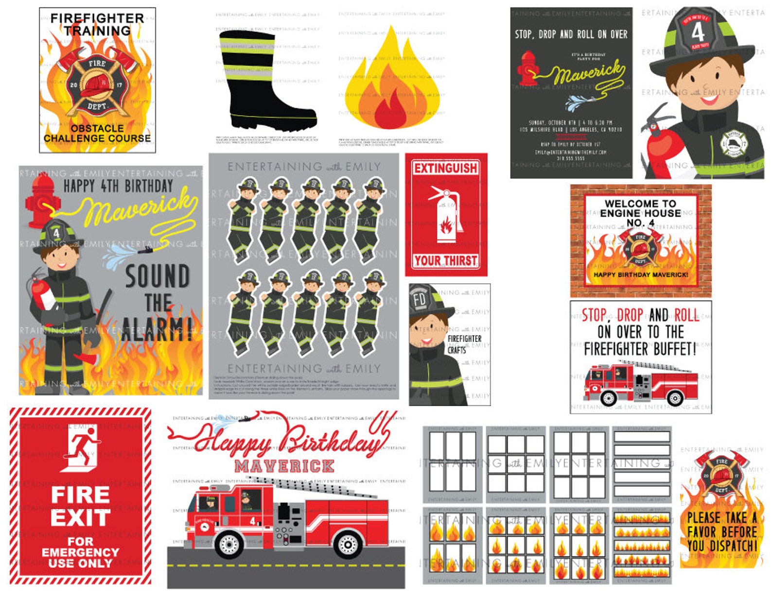 Fire Truck Firefighter printable Party in a Box - Etsy