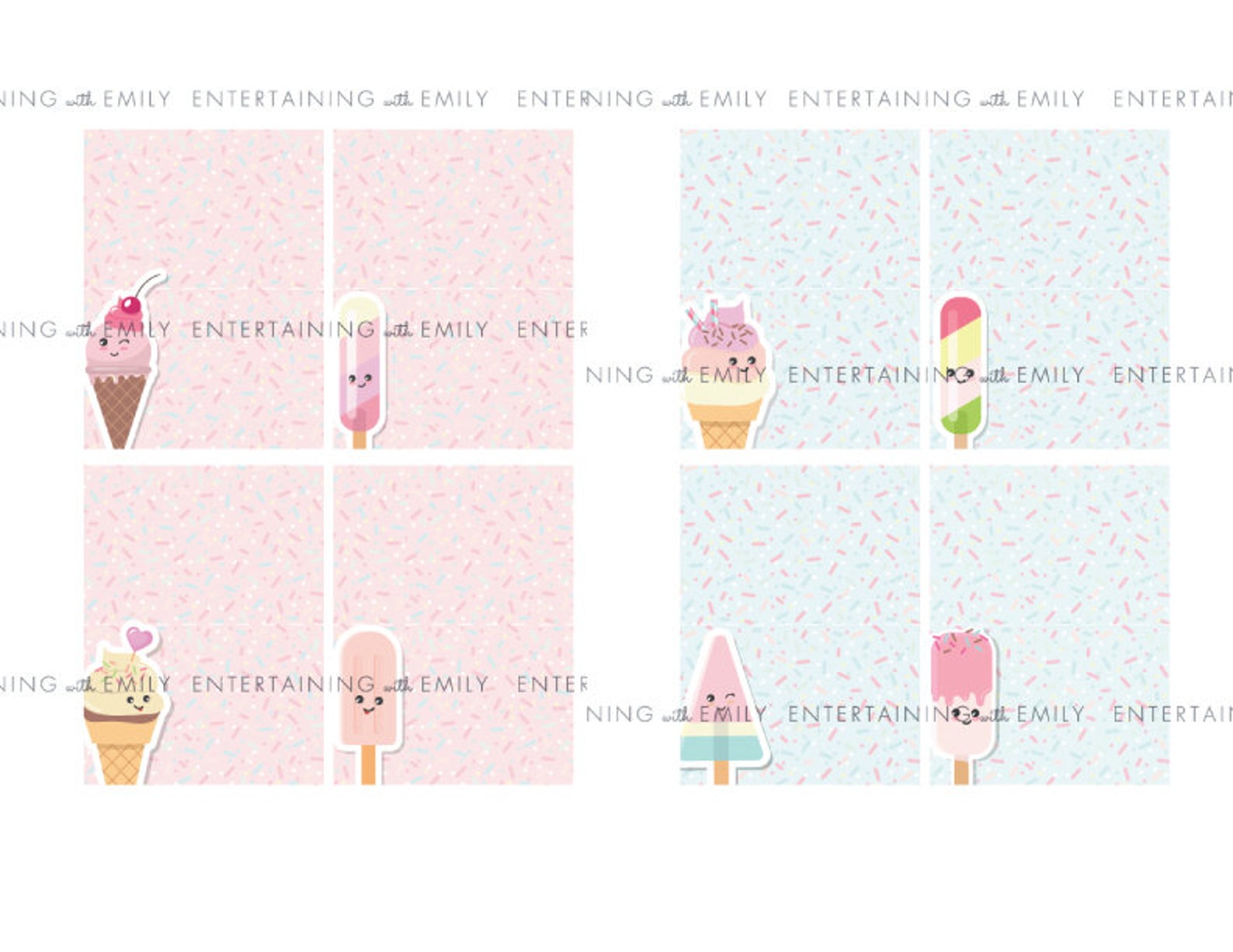 Ice Cream Sprinkle Party Printable Editable Place Cards, Food Name ...