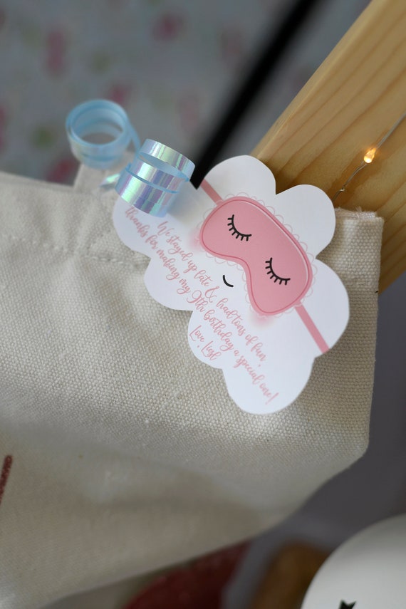 Custom Sleepover Birthday Thank You Tag Kawaii Cloud Sleep Mask, Favor ...