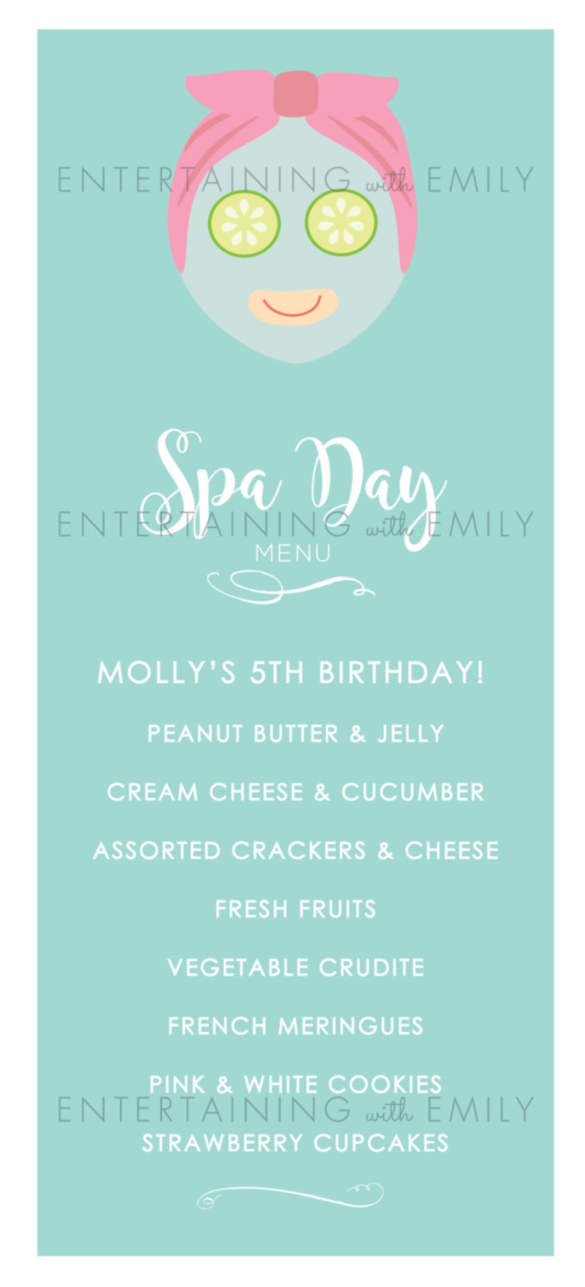 Spa Party Printable Spa Food Menu EDITABLE INSTANT DOWNLOAD - Etsy