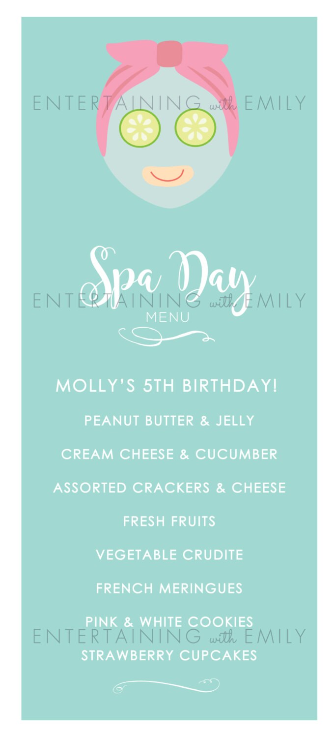 Spa Party Printable Spa Food Menu EDITABLE INSTANT DOWNLOAD - Etsy