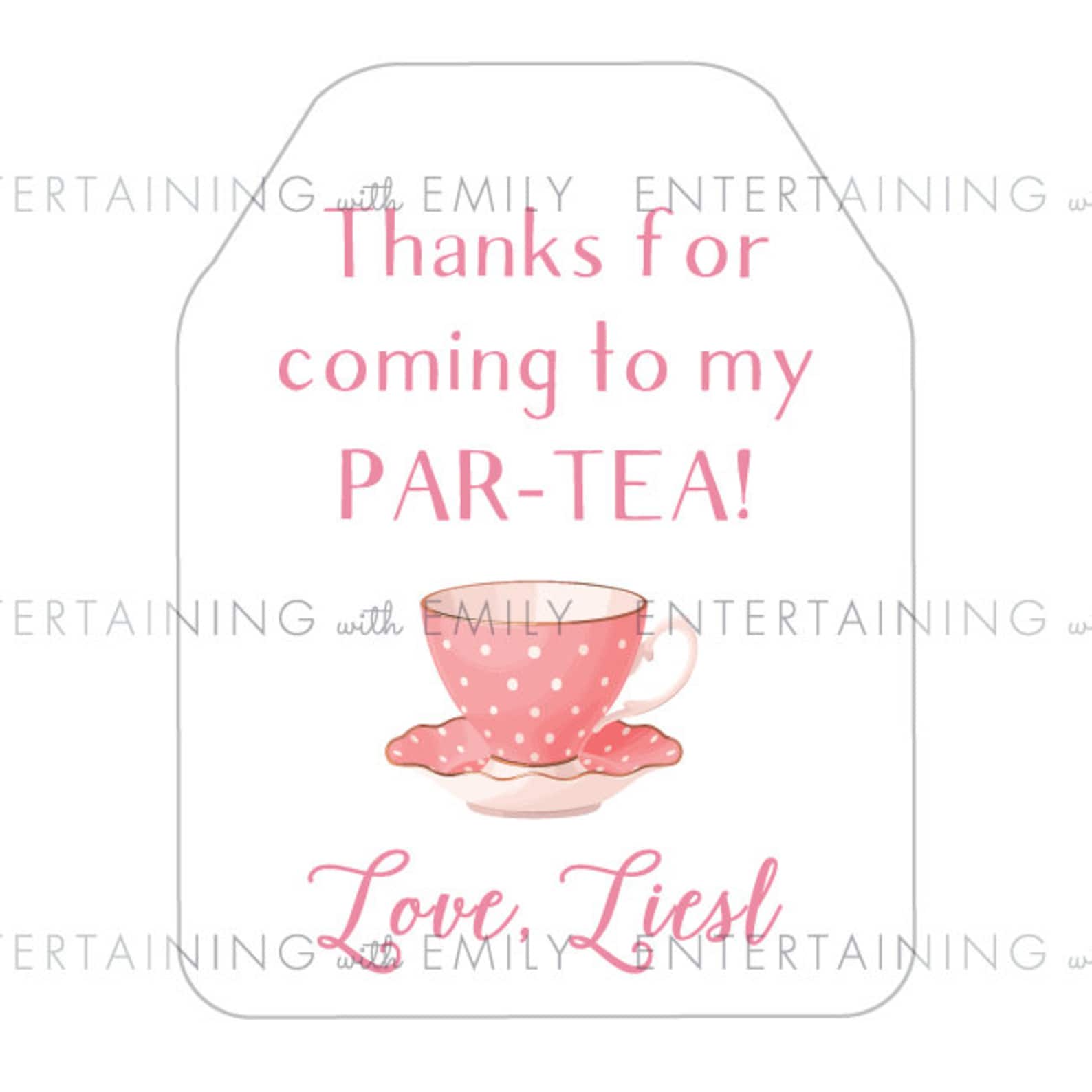 Tea Party Par-tea Realistic Tea Bag Thank You Tags Customized PDF ...