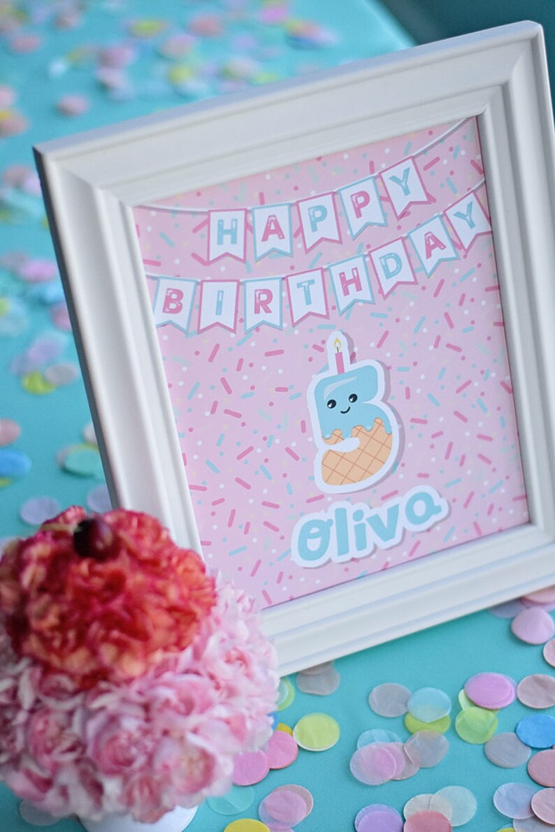 Custom Happy Birthday Sign W/ Name and Age Printable PDF Ice - Etsy