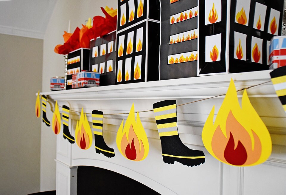Flame and Fireman Boot Banner Printable PDF Instant Download - Etsy
