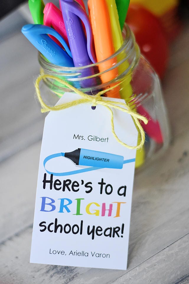 Teacher Highlighter Bright Editable PDF Gift Tag Instant - Etsy