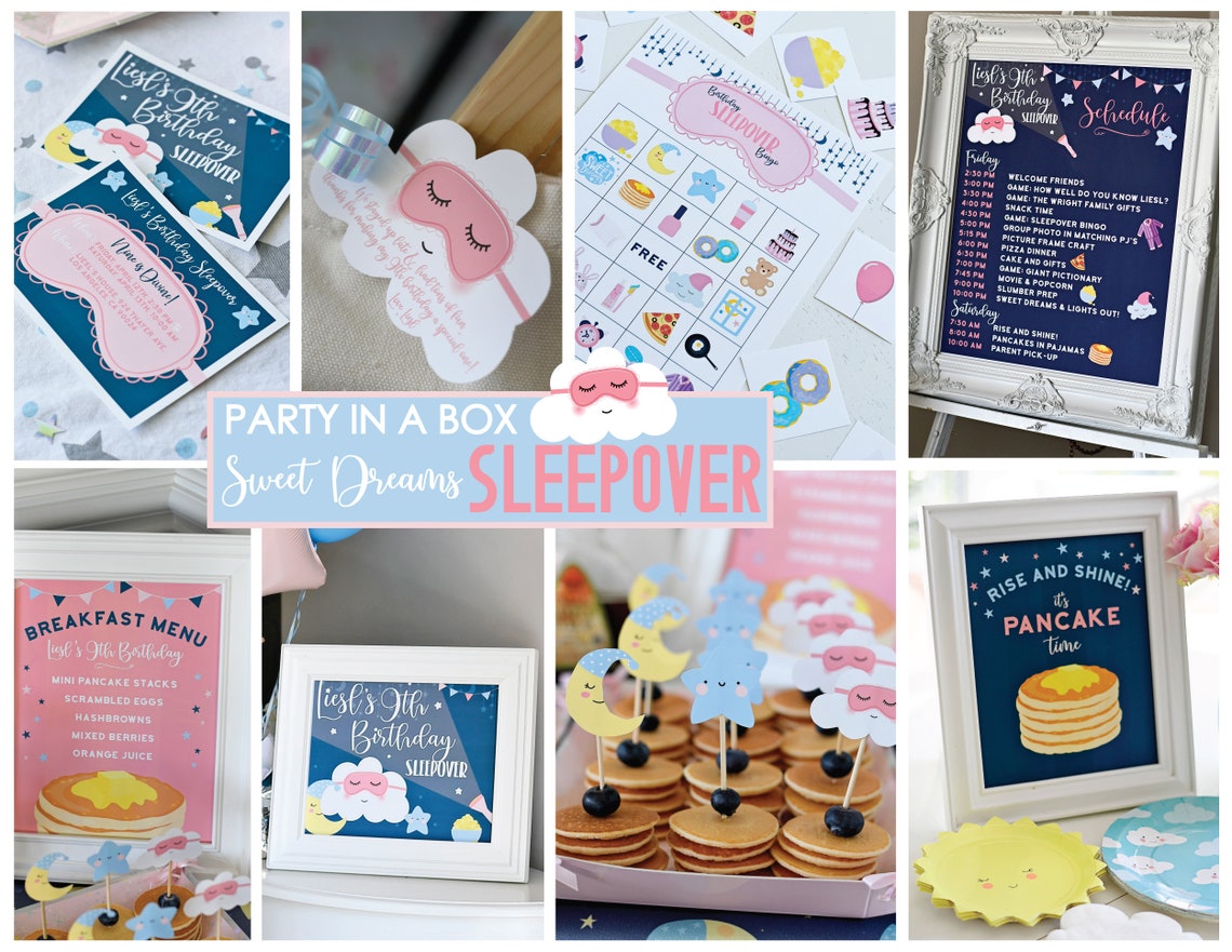 Custom Digital Party in a Box, Printable PDF Sweet Dreams Sleepover ...
