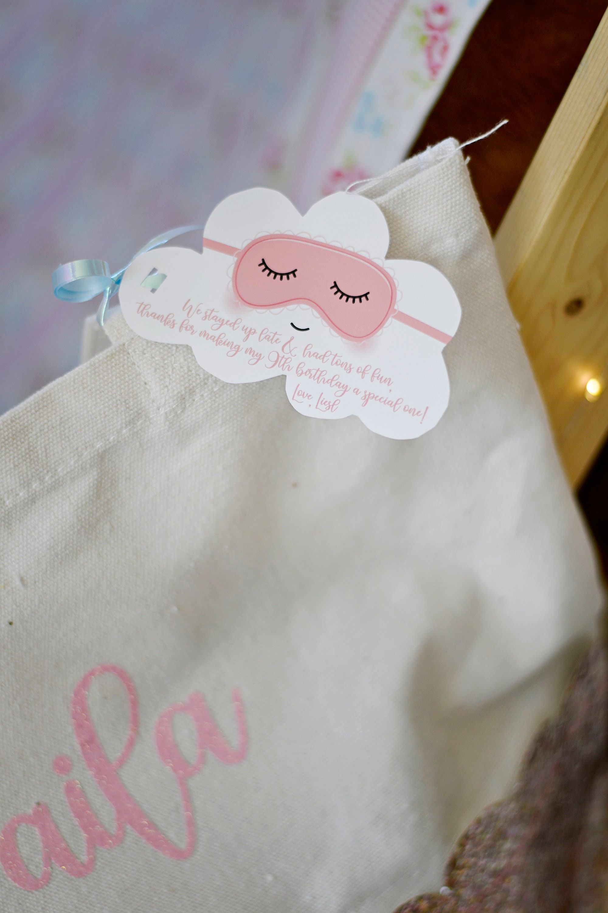 Custom Sleepover Birthday Thank You Tag Kawaii Cloud Sleep | Etsy