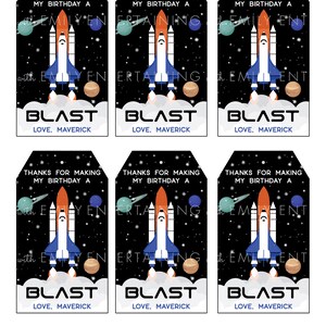 Outer Space Rocket Ship Thank You Tags, Goody Bag Tags, Goodie Bag ...