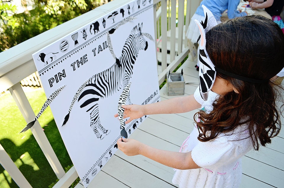 Modern Safari Party - Pin the Tail on the Zebra 36" X 36" INSTANT ...