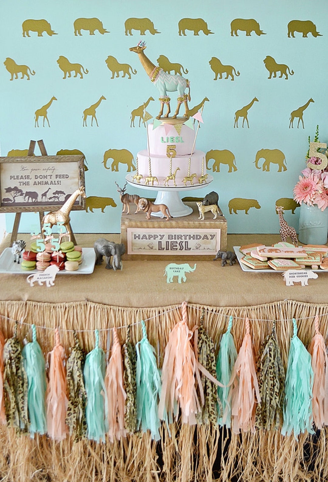 Modern Safari Cake Table Backdrop, Dessert Party Table Background ...