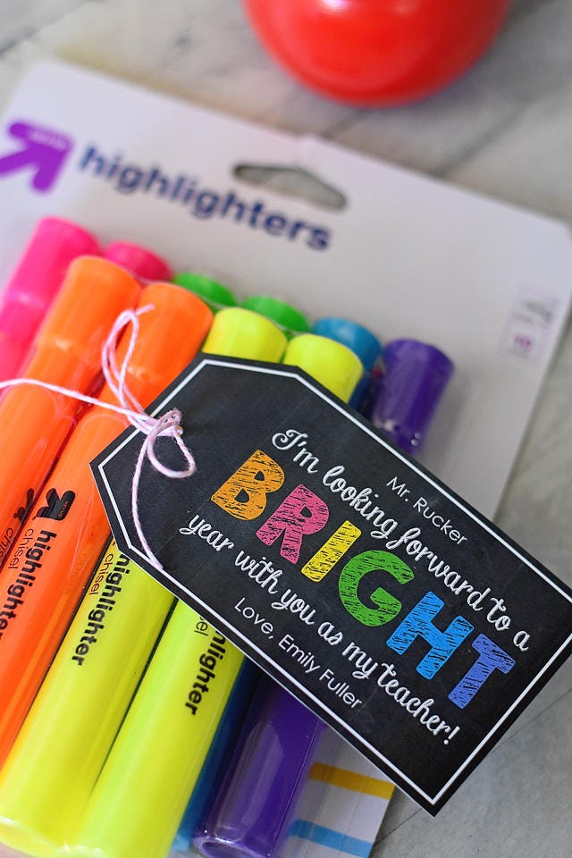 Teacher Highlighter Bright Editable PDF Gift Tag Instant | Etsy