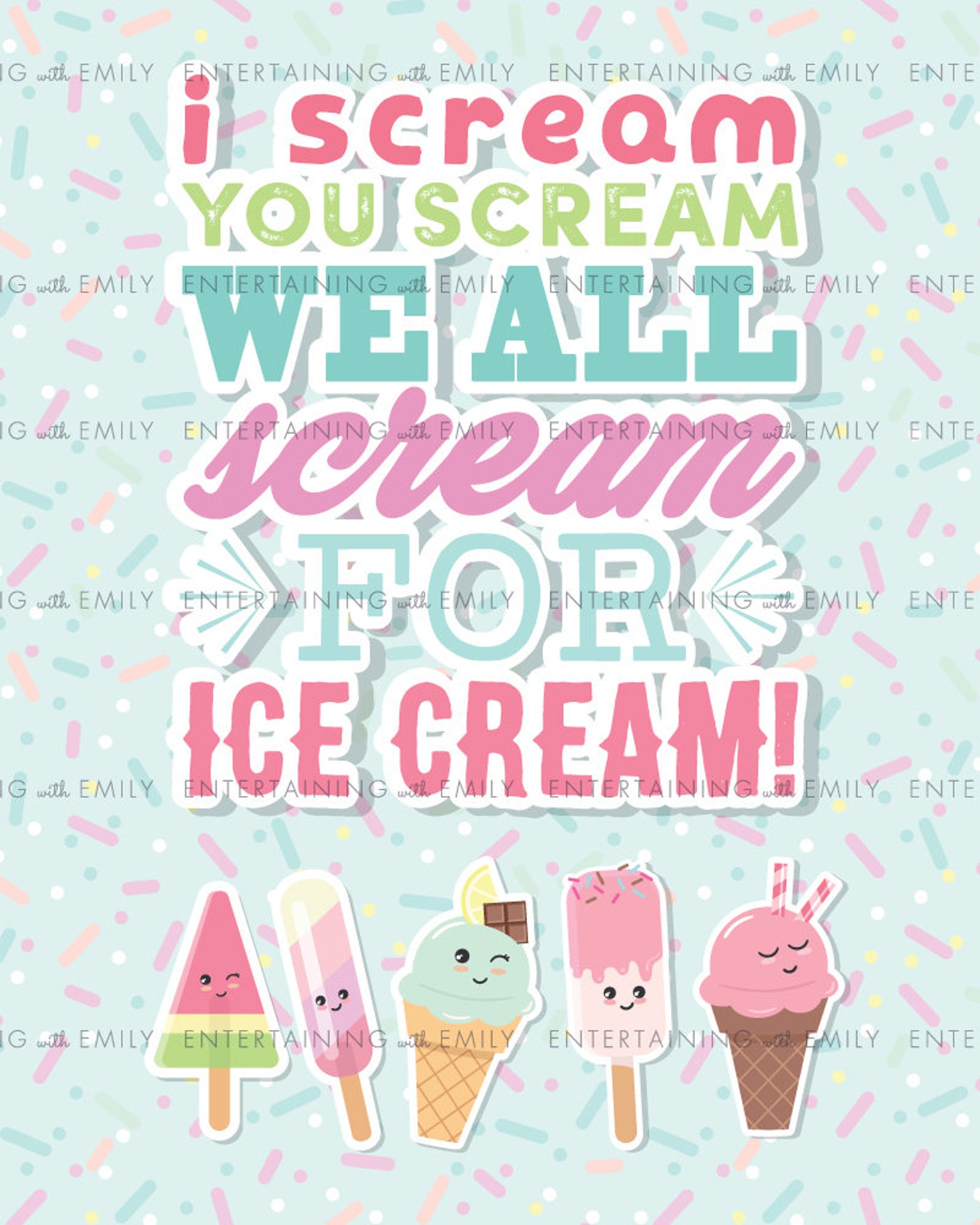 Ice Cream Sprinkle Party I Scream You Scream Printable PDF - Etsy
