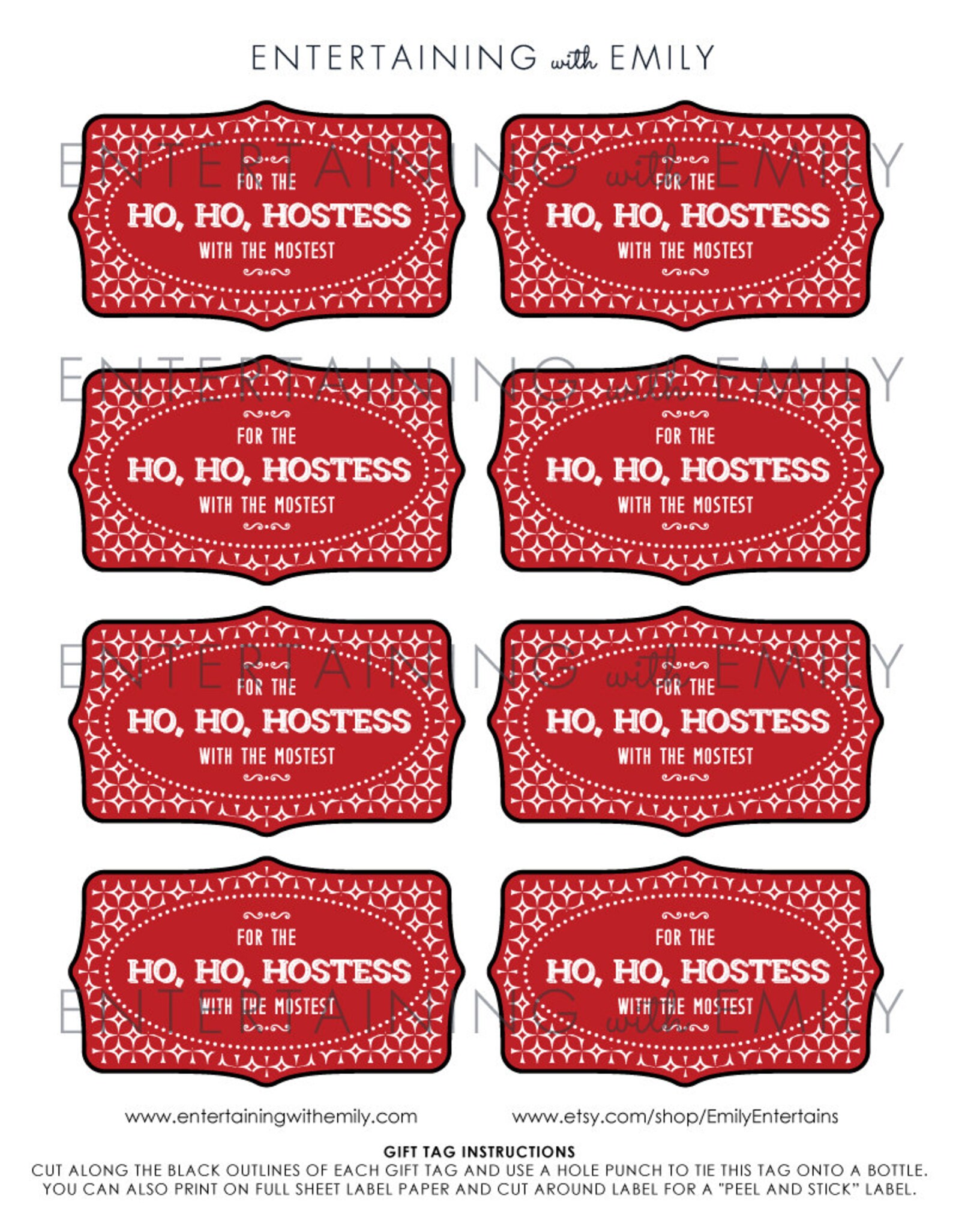 Printable Christmas Gift Tags Hostess Gift INSTANT DOWNLOAD | Etsy