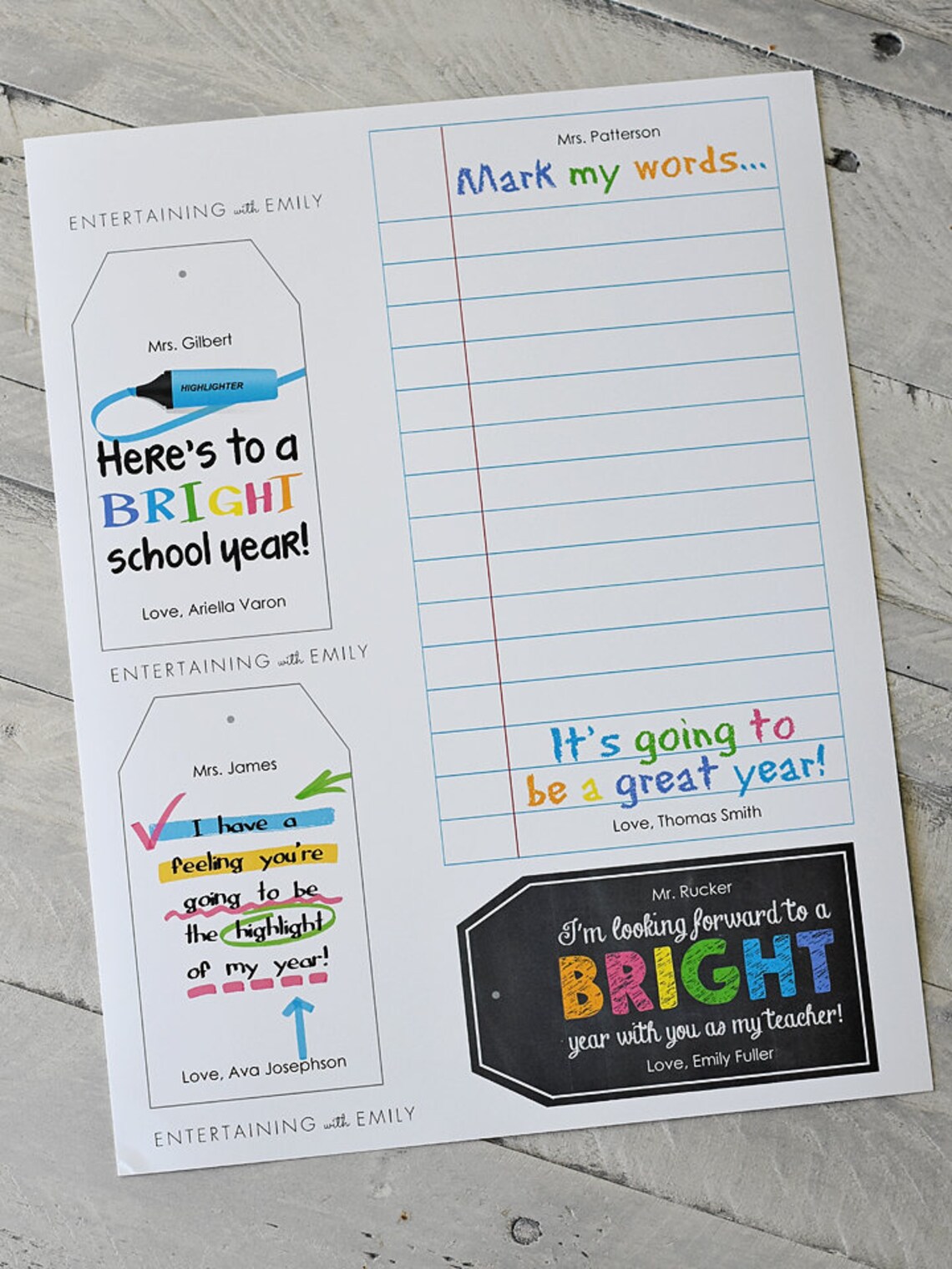Teacher Highlighter Bright Editable PDF Gift Tag Instant - Etsy