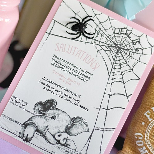 Charlotte's Web Invitation Kid Birthday Party Wilbur - Etsy