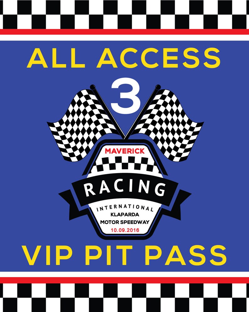 Race Car Party CUSTOM All Access VIP Pit Pass 16 X - Etsy
