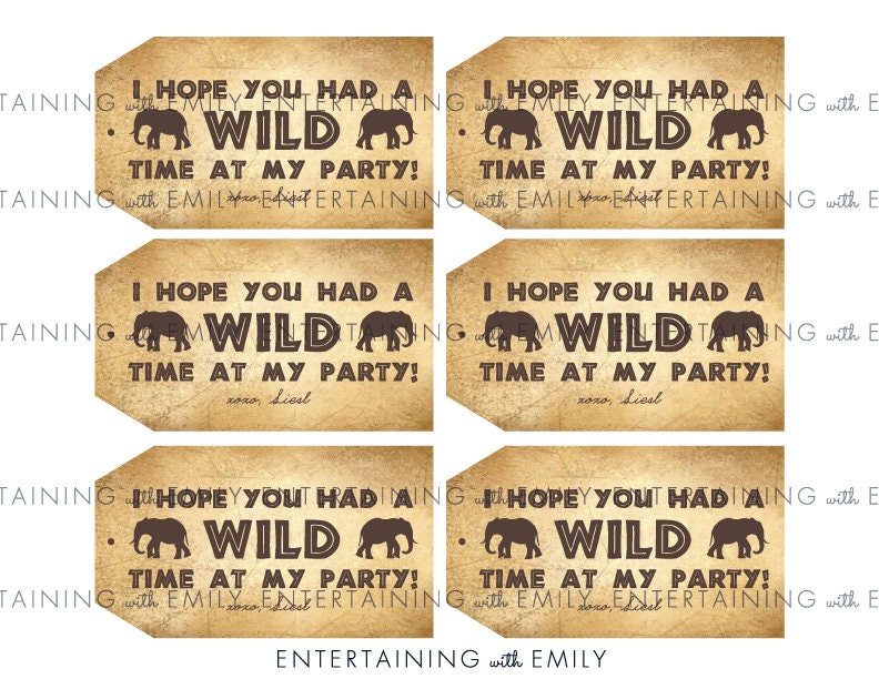 I Hope You Had a WILD Time at My Party Thank You Favor Tag - Etsy
