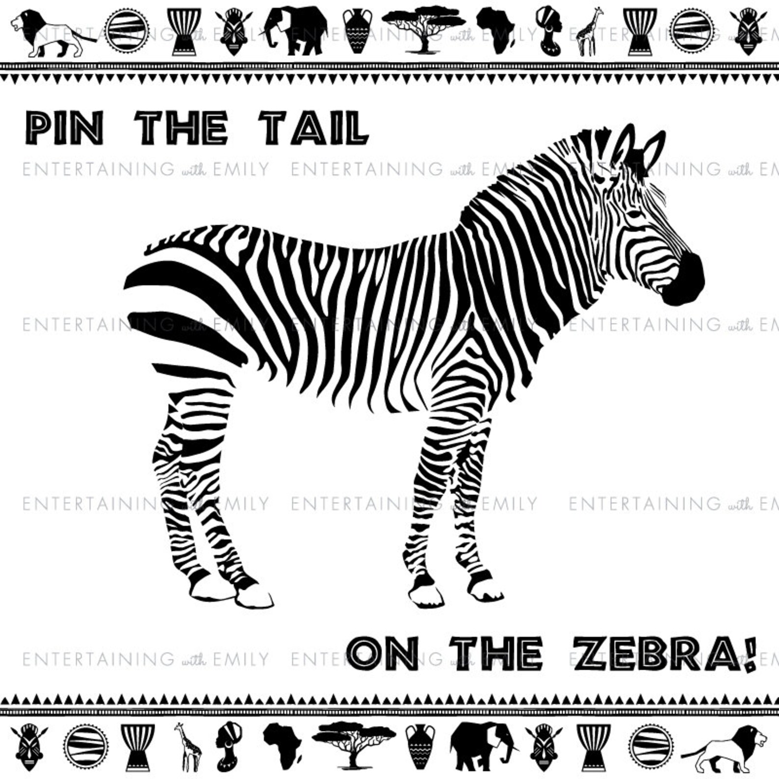Modern Safari Party - Pin the Tail on the Zebra 36" X 36" INSTANT ...