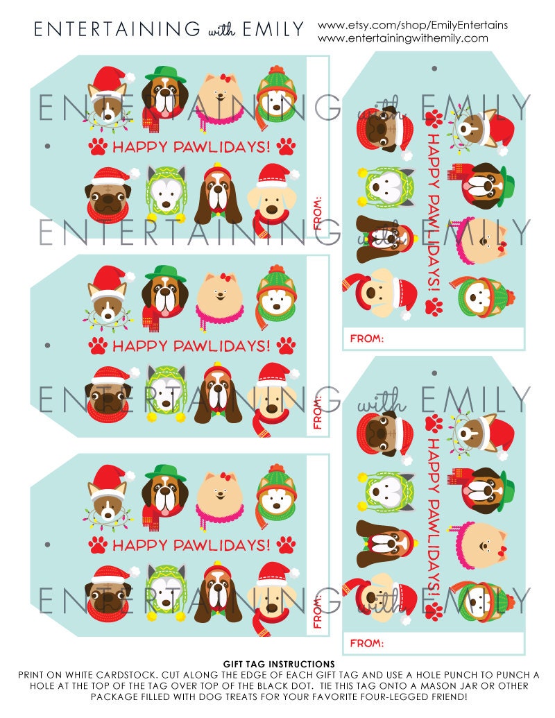 Dog Holiday Gift Tags INSTANT DOWNLOAD PDF Dog Tags | Etsy