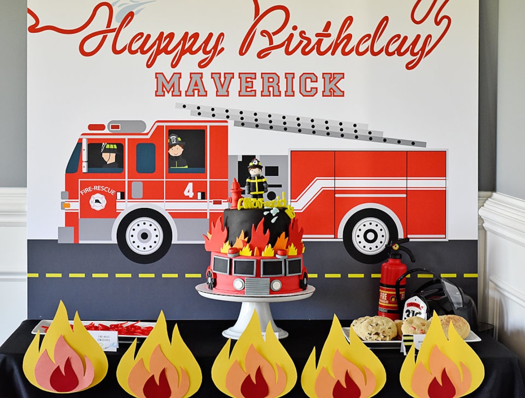Fire Truck Party Cake Table Backdrop, 36" X 48" Printable PDF Download ...
