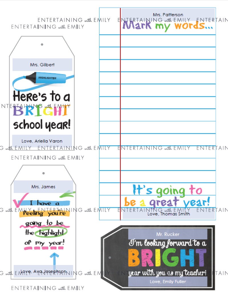 Teacher Highlighter Bright Editable PDF Gift Tag Instant | Etsy