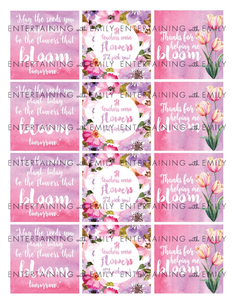 Teacher Thank You Tags Flowers Teacher Appreciation Day - Etsy