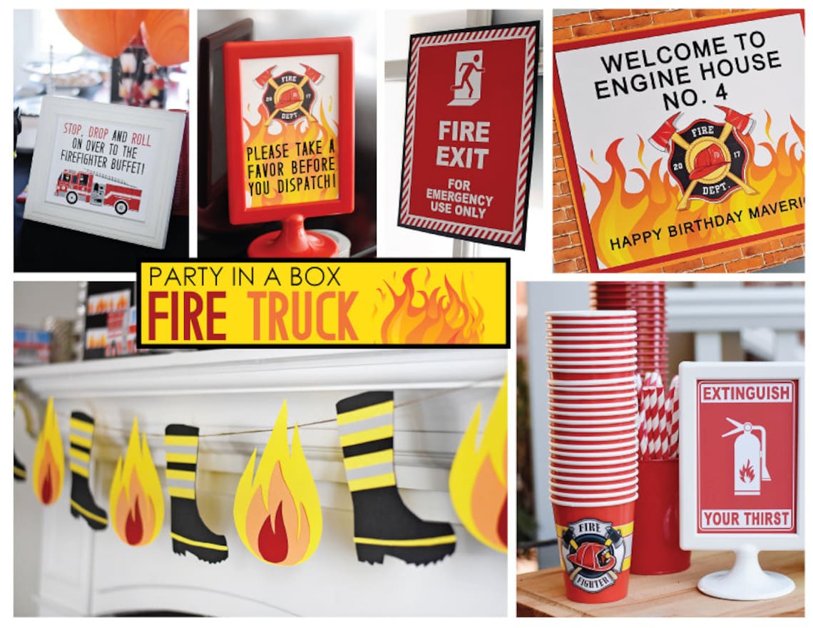Fire Truck Firefighter printable Party in a Box | Etsy