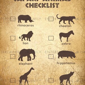 Modern Safari Party - Animal Safari Checklist - 5"x7" INSTANT DOWNLOAD ...