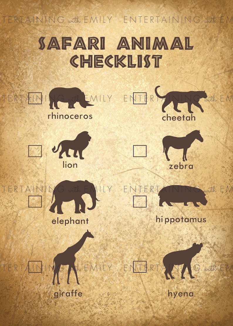 Modern Safari Party Animal Safari Checklist | Etsy