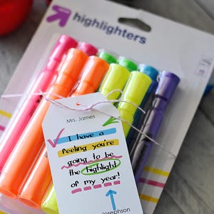 Teacher Highlighter Bright Editable PDF Gift Tag, Instant Download 4 ...
