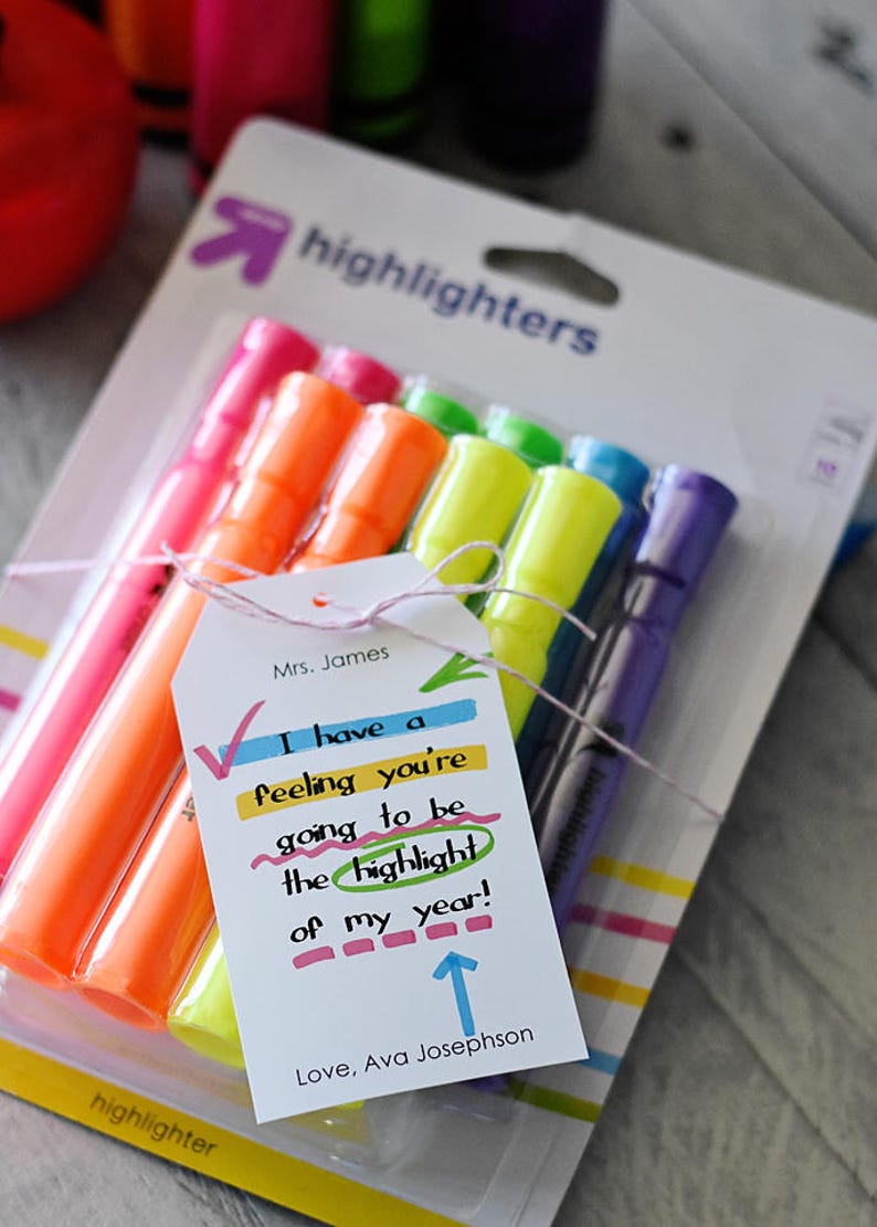 Teacher Highlighter Bright Editable PDF Gift Tag Instant - Etsy