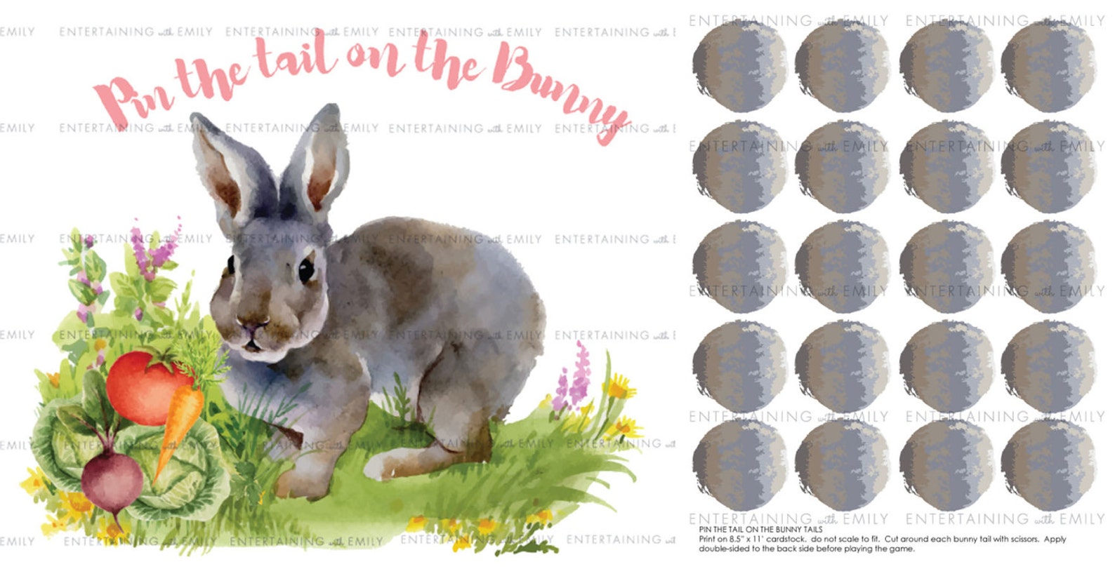 Pin the Tail on the Bunny Bunny Party Watercolor 16 X - Etsy