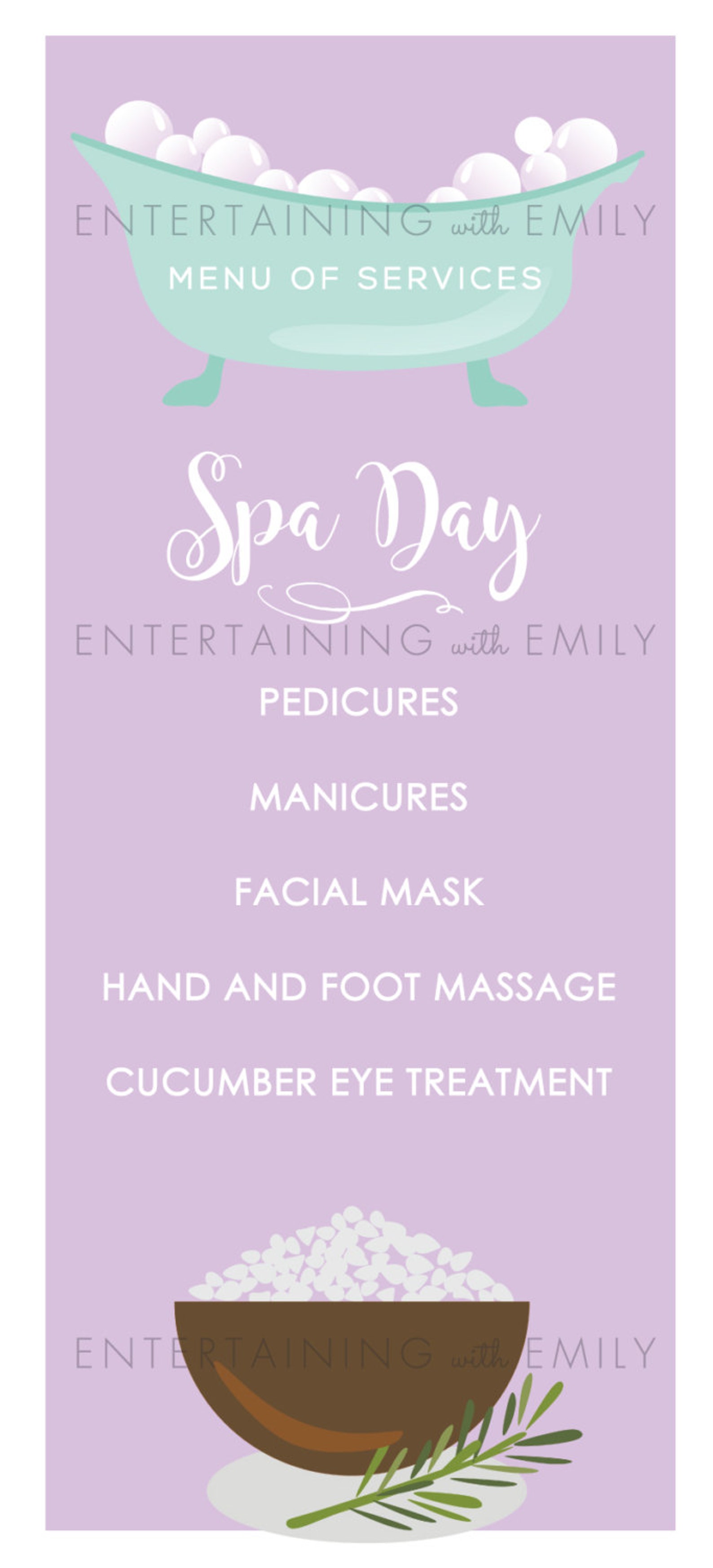 Spa Party Printable Spa Services Menu EDITABLE INSTANT | Etsy