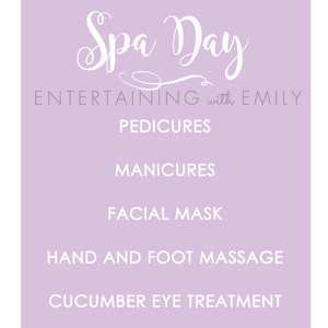 Spa Party Printable - Spa Services Menu, EDITABLE INSTANT DOWNLOAD Home ...