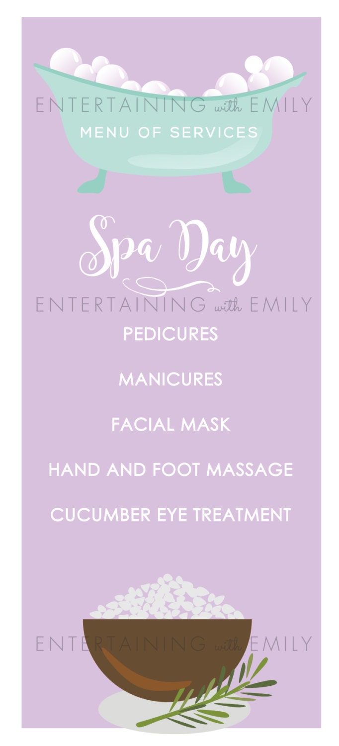 Spa Party Printable Spa Services Menu EDITABLE INSTANT | Etsy