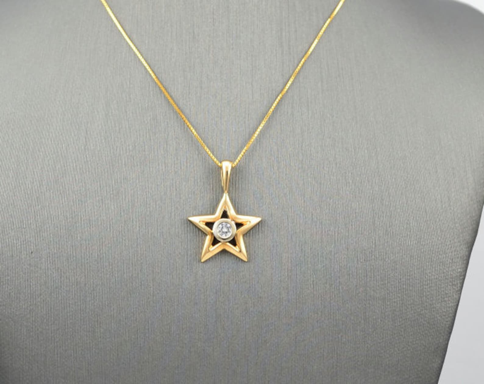 Gold Star Diamond Necklace Star Gold Necklacegold NECKLACE - Etsy
