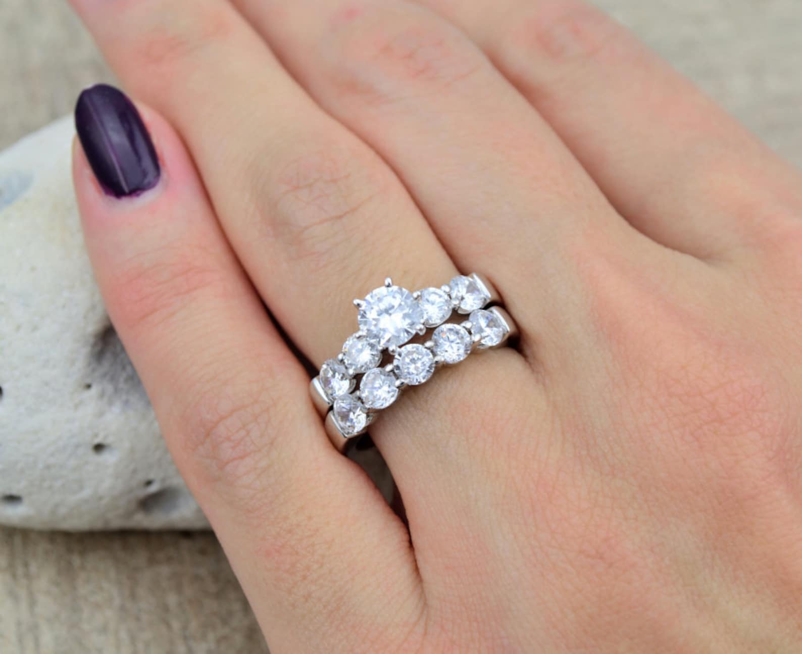 Classic Matching Engagement and Wedding Rings With Diamonds in - Etsy