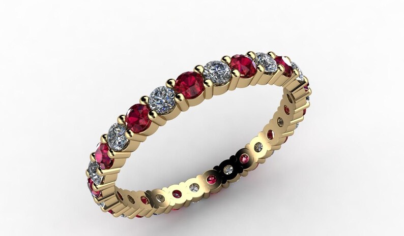 Gorgeous Shared Prong Genuine Ruby and Diamonds Eternity | Etsy