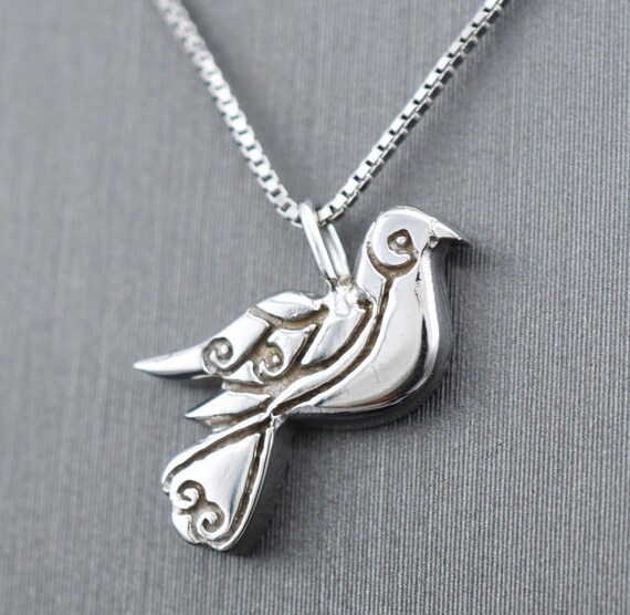 White Gold Charm Necklace Gold Dove Necklace DOVE Charm Necklace Etsy