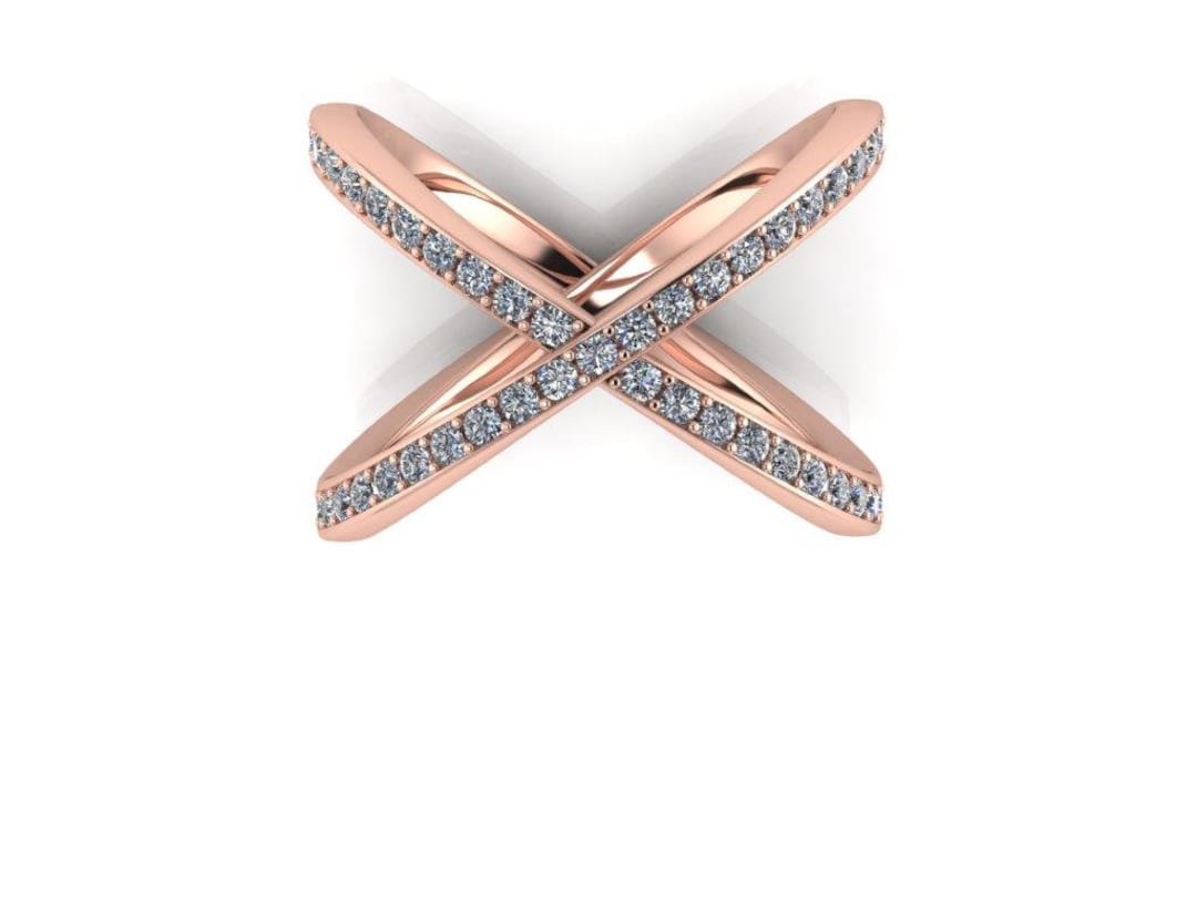 Open Concept Criss Cross Ring With 0.50ct Genuine Diamonds Set in Micro ...