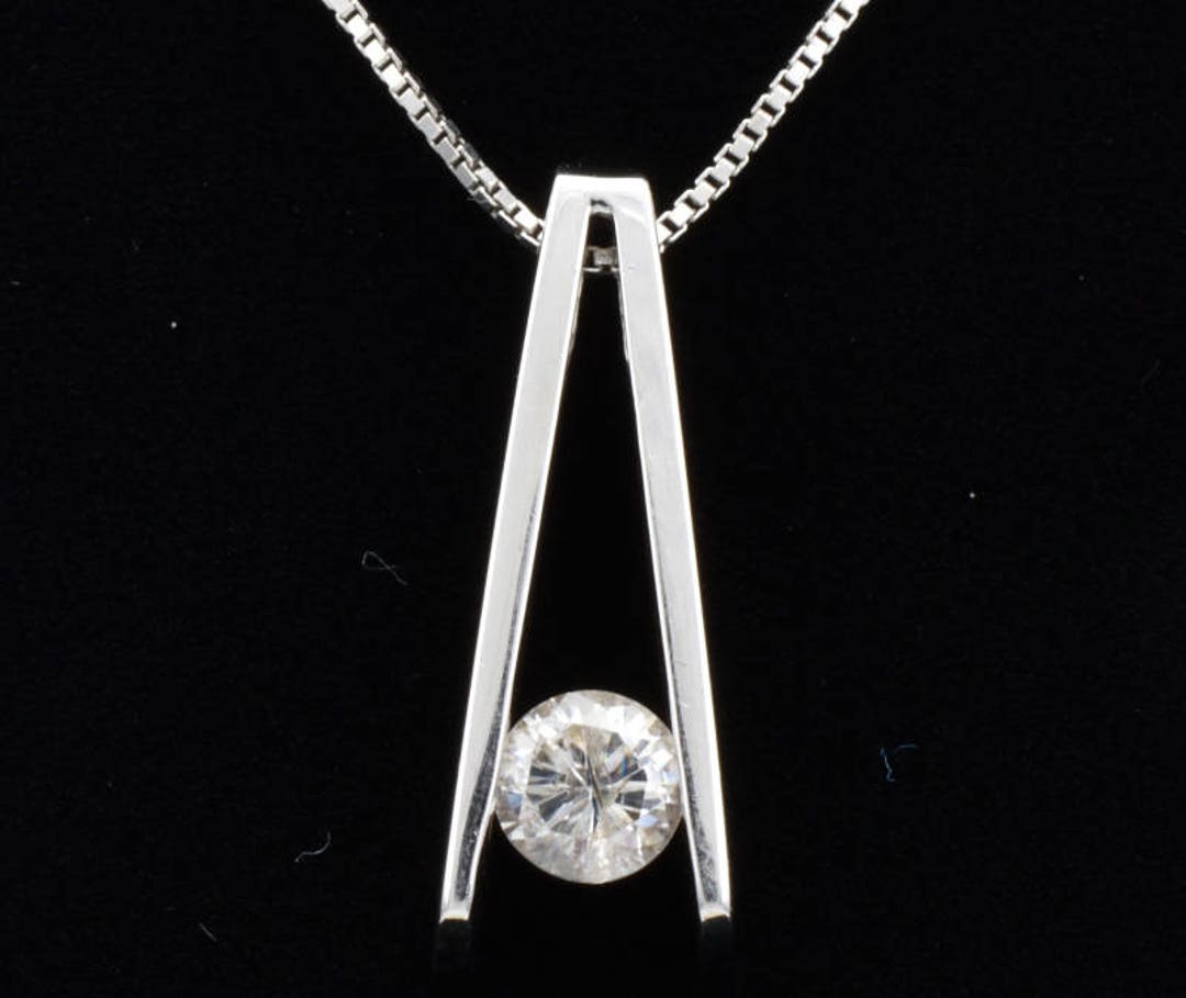 White Gold Diamond Necklace, White Gold Pendant,14 Karat White Gold ...